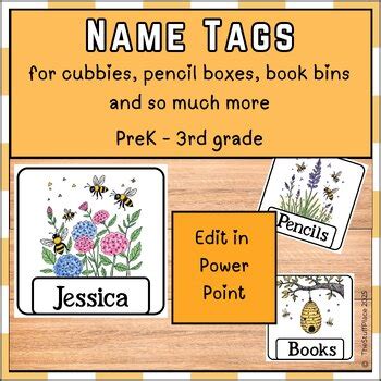 Bumblebees Bees Editable Name Tags Locker Labels Book Bin Cubby Classroom