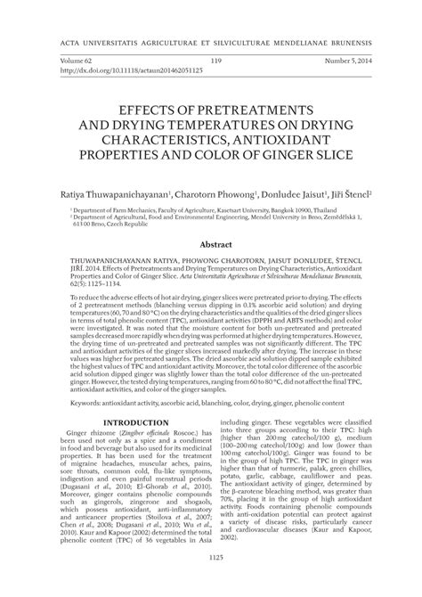 Pdf Effects Of Pretreatments And Drying Temperatures On Drying Characteristics Antioxidant
