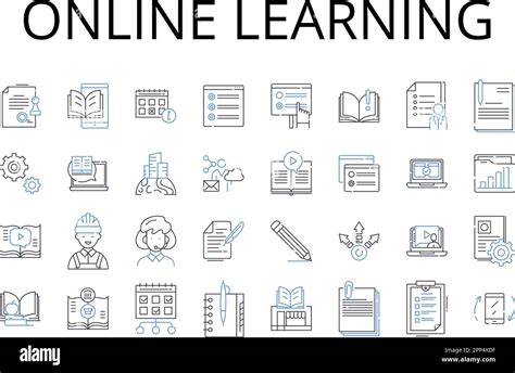 Online Learning Line Icons Collection E Learning Web Based Interactive Education Distance