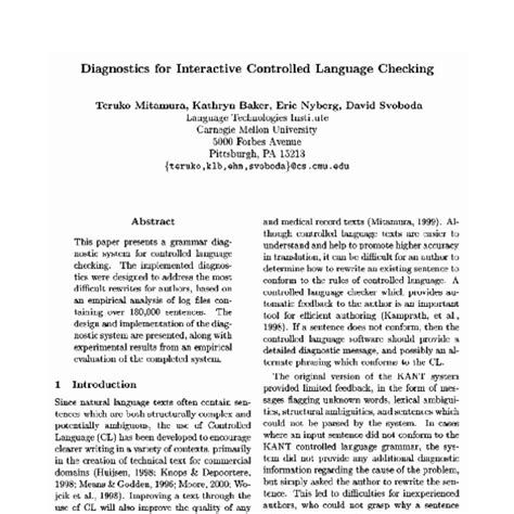 Diagnostics For Interactive Controlled Language Checking Acl Anthology