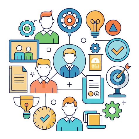 People Connected To A Network Of Gears Check Marks Documents And A Lightbulb Depicting A Team