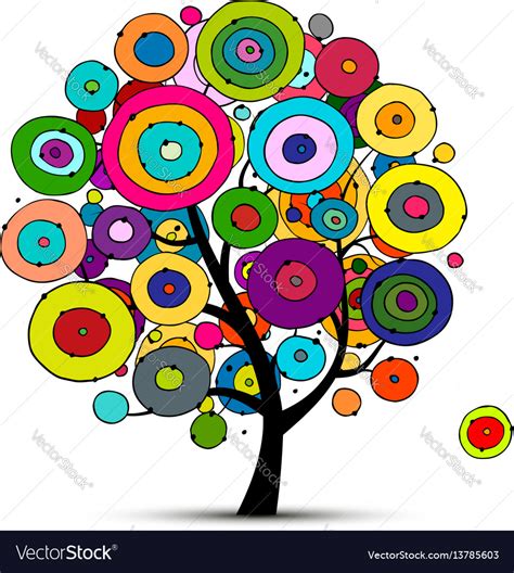 Abstract Circles Tree Sketch For Your Design Vector Image