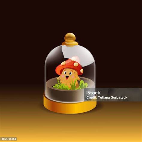 귀여운 만화 마법의 버섯 유리 플라스크 공 벡터 일러스트 레이 션입니다 포스터 의류 인쇄물 배너 표지 웹사이트 소셜 네트워크 로고를 위한 디자인 요소 3차원 형태에 대한