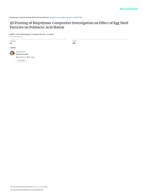 3d Printing Of Biopolymer Composites Investigation On Effect Of Egg Shell Particles On