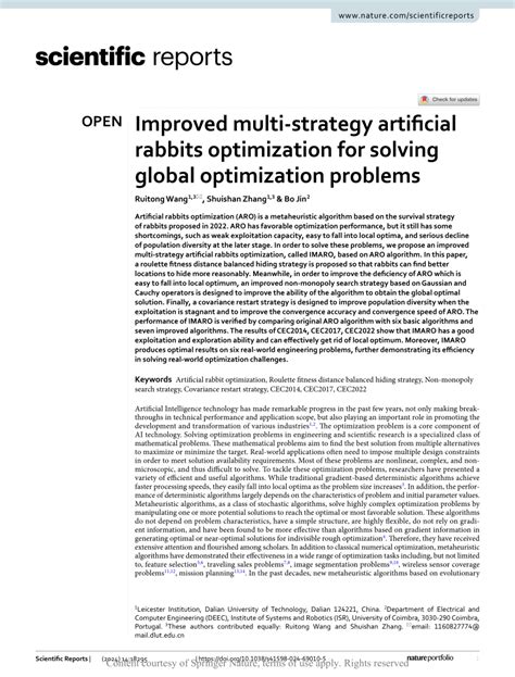 Pdf Improved Multi Strategy Artificial Rabbits Optimization For