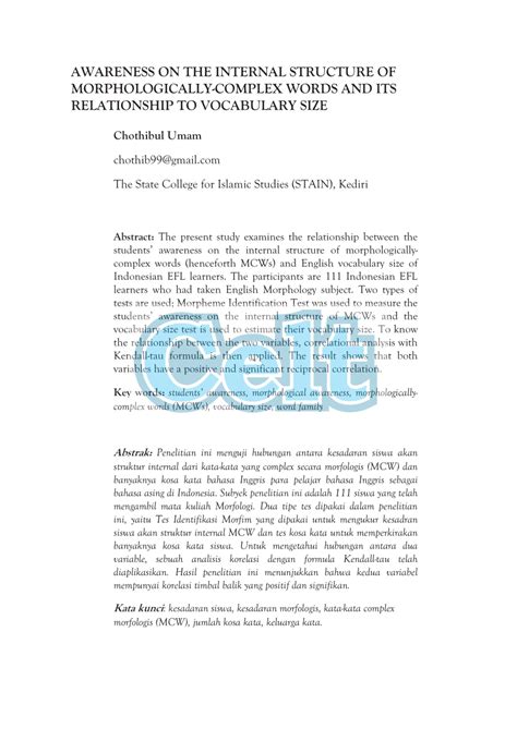 Pdf Awareness On The Internal Structure Of Morphologically Complex Words And Its Relationship