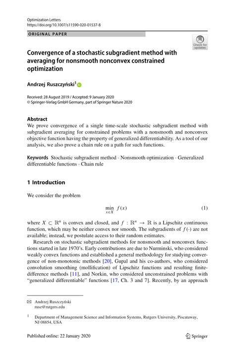 Pdf Convergence Of A Stochastic Subgradient Method With Averaging For Nonsmooth Nonconvex