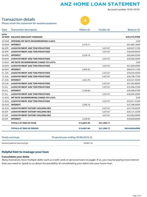 Reading Your Statements ANZ