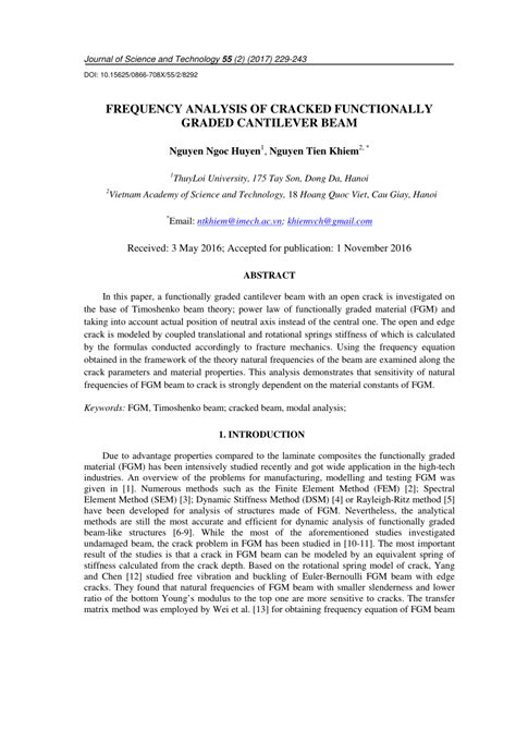 Pdf Frequency Analysis Of Cracked Functionally Graded Cantilever Beam