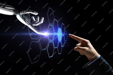 Premium Photo Robot And Human Hand Touching Network Hologram