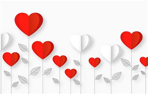 사랑 로맨스를 상징하는 섬세한 잎 패턴이 있는 양식화된 빨간색과 흰색 종이 하트 감상성에 대한 스톡 벡터 아트 및 기타 이미지 감상성 개념 개념 기호 Istock