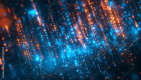 Digital Binary Code Matrix Background Abstract Blue Digital Background With Glowing Light Rays