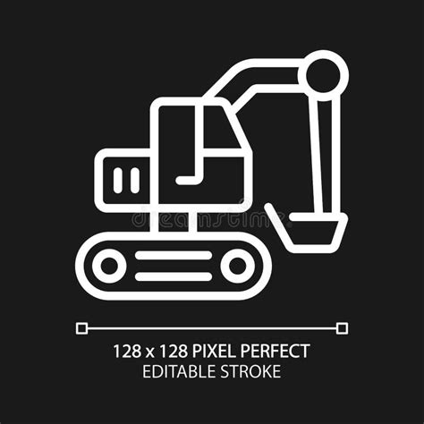 Excavator Pixel Perfect White Linear Icon For Dark Theme Stock Vector