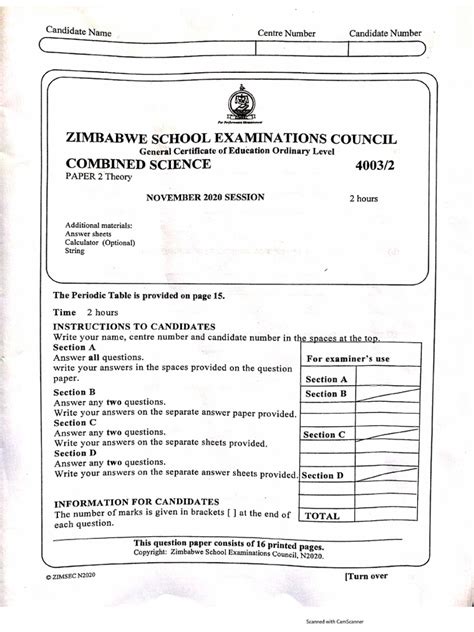 zimsec nov 2020 combined science paper 2 pdf