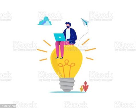 사람들은 전구를 사용하여 새로운 아이디어 창의적인 비즈니스 아이디어를 브레인 스토밍합니다 비즈니스 솔루션 개념 플랫 만화 벡터