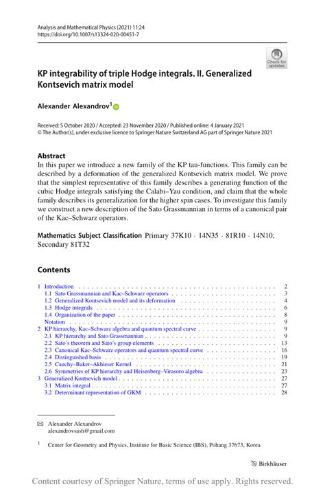 Kp Integrability Of Triple Hodge Integrals Ii Generalized Kontsevich Matrix Model Request Pdf