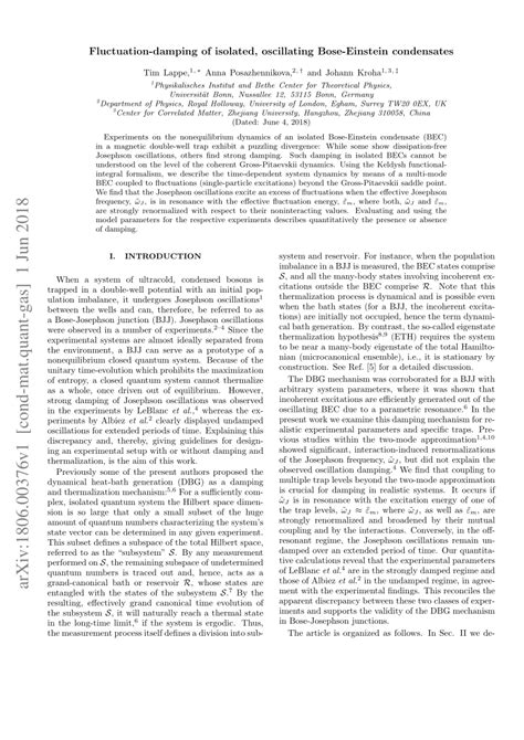 Pdf Fluctuation Damping Of Isolated Oscillating Bose Einstein