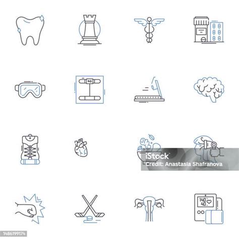 보디 빌딩 라인 아이콘 컬렉션입니다 힘 근육 체육관 단백질 담당자 피트니스 파워 벡터 및 선형 그림 운동 유연성 지구력 개요