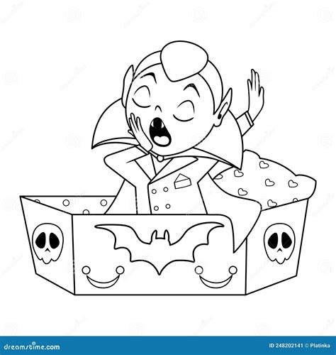 Count Dracula For Halloween Coloring Page Vampire Waking Up To Coffin Black And White Cartoon