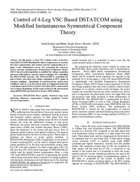 pdf 4 leg vsc dstatcom control using isct