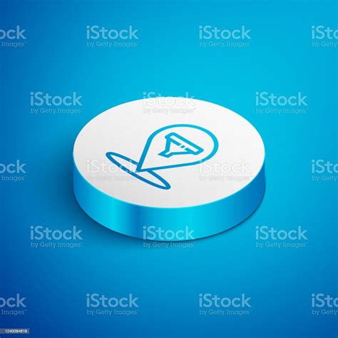 아이소메트릭 라인 파란색 배경에 격리된 판매 깔때기 아이콘이 있는 위치입니다 인포그래픽 템플릿 흰색 원 버튼 벡터 일러스트레이션 3차원 형태에 대한 스톡 벡터 아트 및 기타