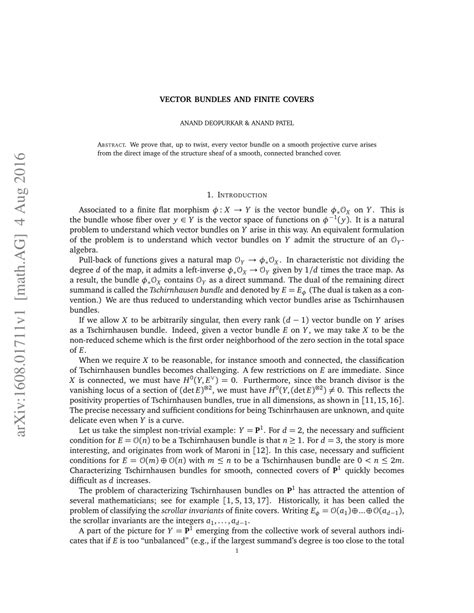 Pdf Vector Bundles And Finite Covers