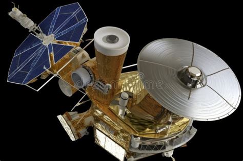 Close Up Of Satellite And Spacecraft Components With Visible Sensors Thrusters And Antennas