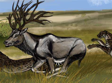 Sergei Merjeevski European Cheetah Hunts Bush Antlered Deer Pliocene