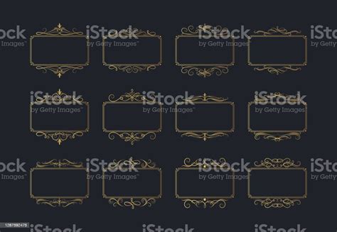 빈티지 스타일의 손으로 그린 황금 왕실 직사각형 소용돌이 테두리의 큰 컬렉션 벡터 격리 골드 럭셔리 웨딩 초대 카드 템플릿 선명한 장식 스크롤인증서 프레임 결혼식에 대한