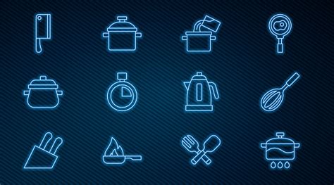 세트 라인 요리 냄비 주방 거품기 스톱 워치 고기 헬기 전기 주전자와 아이콘 벡터 라인아트에 대한 스톡 벡터 아트 및 기타 이미지 라인아트 부엌 칼 아이콘 Istock