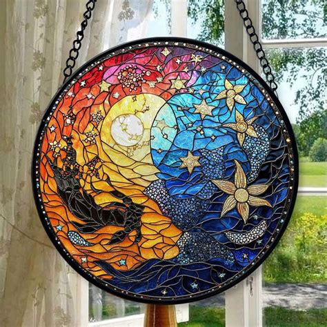 Astrology Piscesual Glow In The Dark Stained Glass Window Hanging By