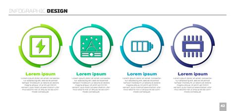마이크로 회로 Cpu와 번개 볼트 암페어 미터 멀티 미터 볼트계 배터리 충전 수준 표시기 및 프로세서를 설정합니다 비즈니스 인포그래픽 템플릿입니다 벡터 Cpu에 대한 스톡