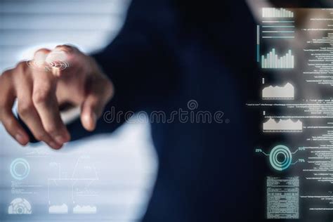 Hands Touch Or Person With Hologram For Research Software Or Programmer With Graphs Digital