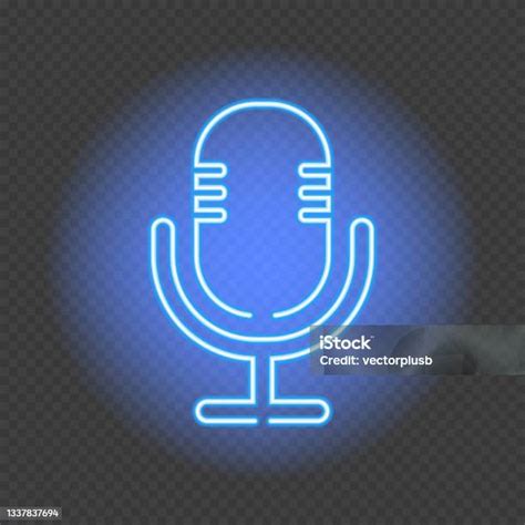 팟캐스트 네온 사인 투명 한 배경에 마이크 라디오 방송국 및 방송을위한 네온 스타일의 벡터 그림 팟캐스팅에 대한 스톡 벡터 아트