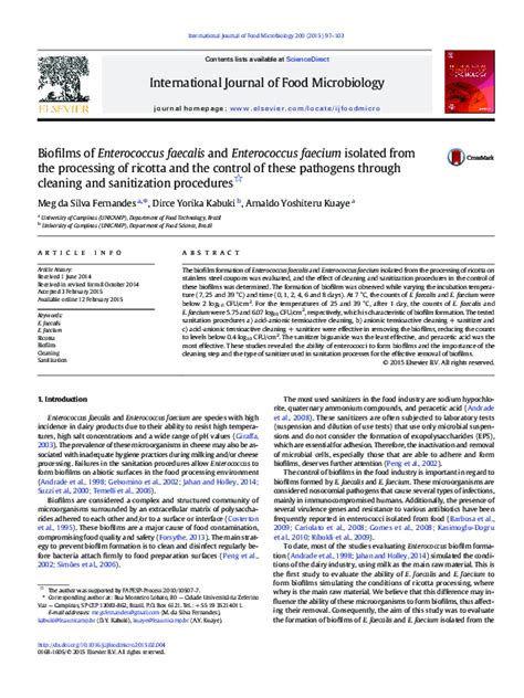 Pdf Biofilms Of Enterococcus Faecalis And Enterococcus Faecium Isolated From The Processing Of