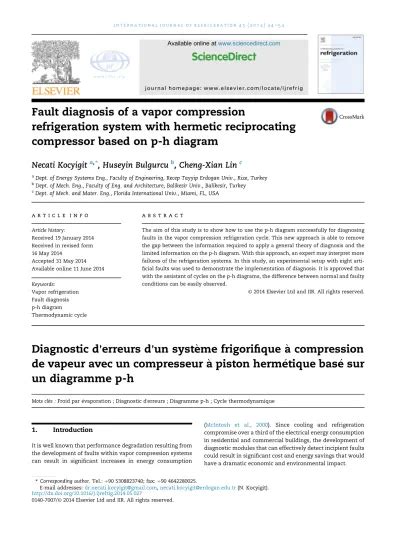 Fault Diagnosis Of A Vapor Compression Refrigeration System With Hermetic Reciprocating