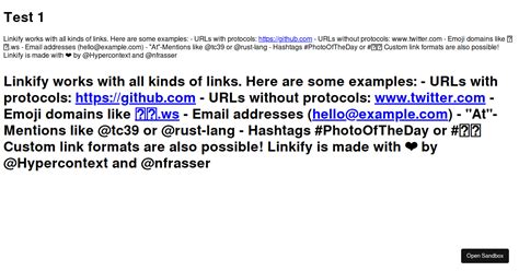 Linkify Test Codesandbox