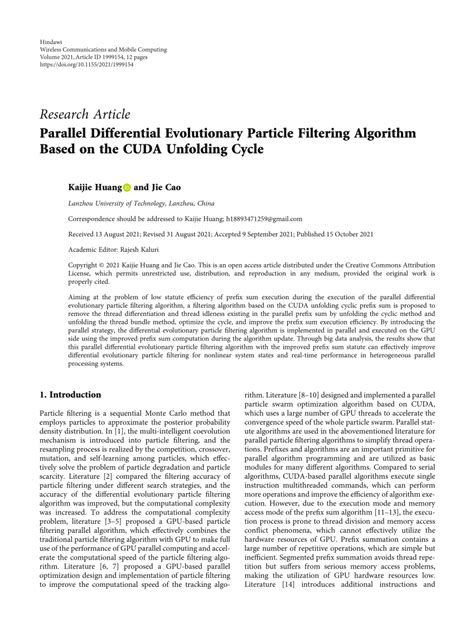 Pdf Parallel Differential Evolutionary Particle Filtering Algorithm Based On The Cuda
