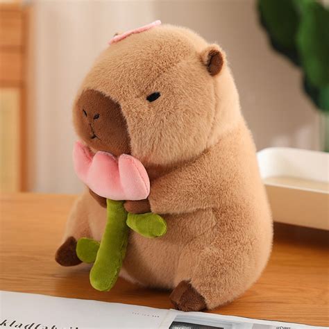 Capybara Plush With Cute Tulip Flower Free Shipping