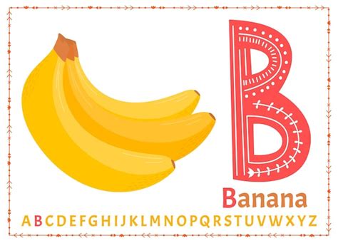 벡터 스칸디나비아 알파벳 만화 어린이 알파벳 손으로 그린 디자인 편지를 배우기 위해 엽서 포스터 스티커 등의 디자인에 우수합니다 B 바나나 프리미엄 벡터