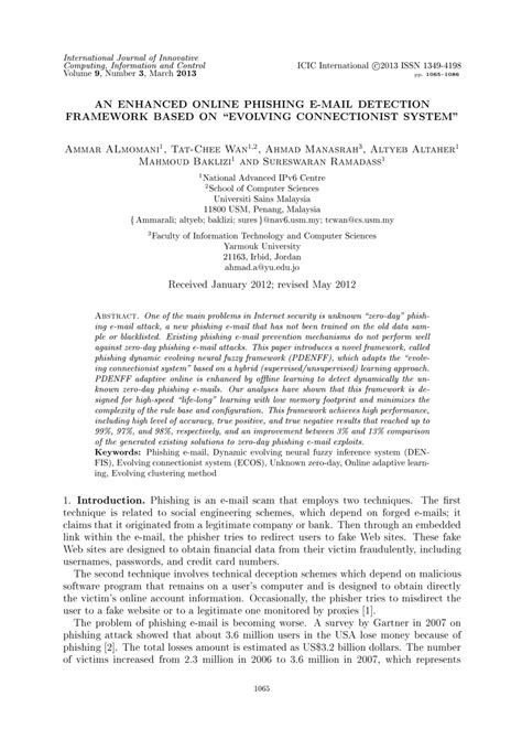 Pdf An Enhanced Online Phishing E Mail Detection Framework Based On “evolving Connectionist