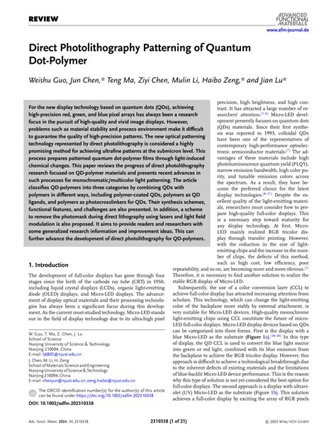 Direct Photolithography Patterning Of Quantum Dot‐polymer