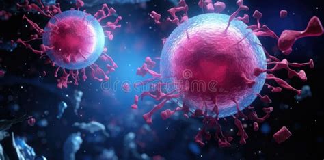 Magenta Virus Particles In Microscopic Lllustration For Healthcare And Scientific Research Stock