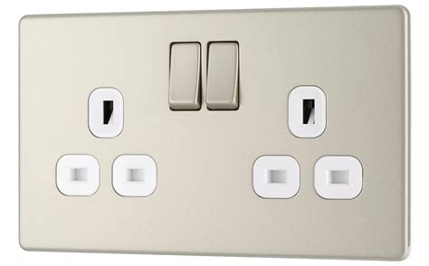 Colours 13A Pearl Nickel Switched Double Socket Departments DIY At B Q