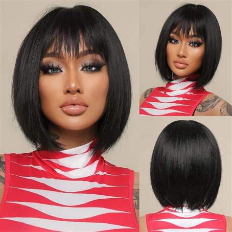 Fenspeed 12inch Short Black Wig For Women Short Straight