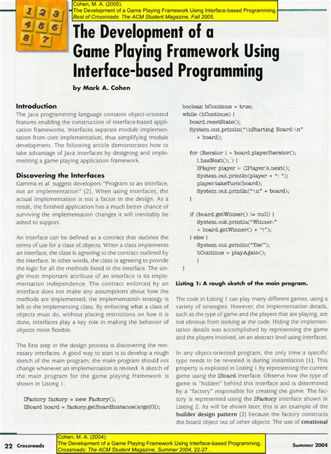 Pdf The Development Of A Game Playing Framework Using Interface Based Programming
