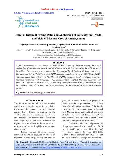 Pdf Effect Of Different Sowing Dates And Application Of Pesticides On Growth And Yield Of