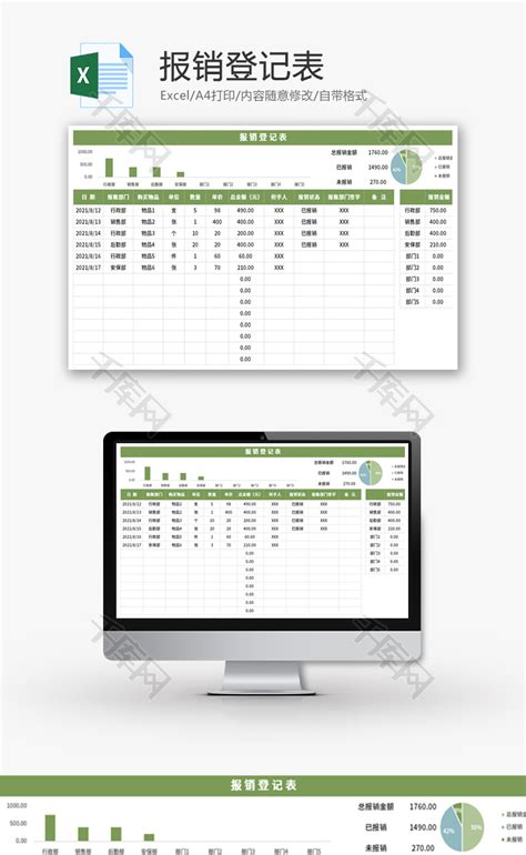 报销登记表excel模板 千库网 Excelid：153247