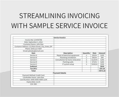 Free Sample Service Invoice Templates For Google Sheets And Microsoft Excel Slidesdocs