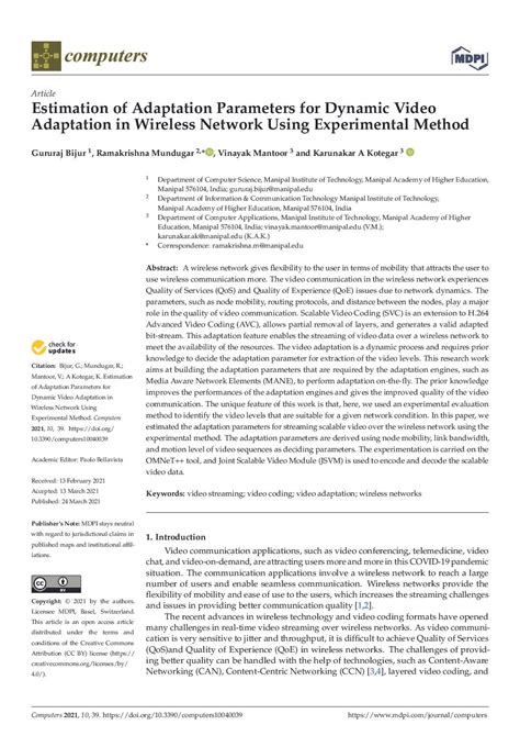 Estimation Of Adaptation Parameters For Dynamic Video Adaptation In Wireless Network Using